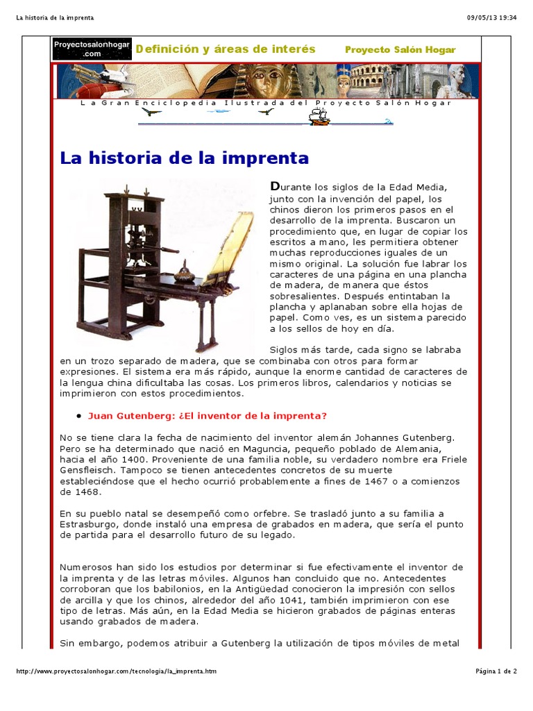 La Historia de La Imprenta | PDF | Imprenta | Johannes Gutenberg