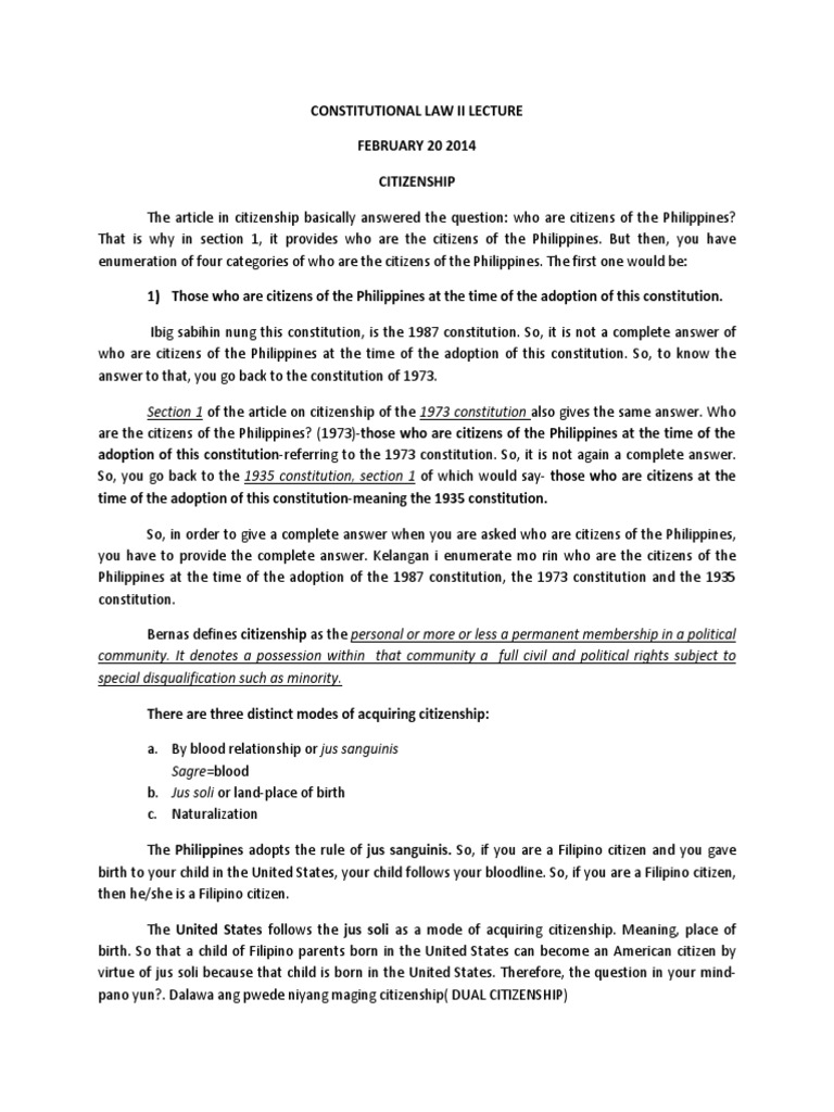 Philippine Citizenship Overview | PDF | Naturalization | Citizenship