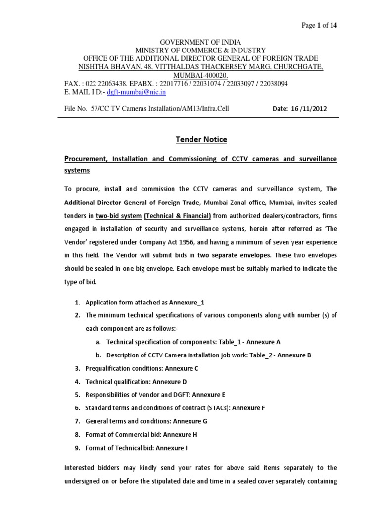 Tender Notice For CCTV | PDF | Closed Circuit Television | Surveillance