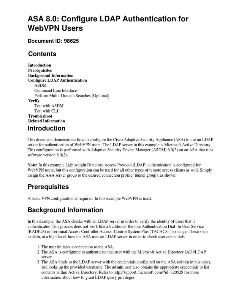 Asa Ldap Authentication | PDF | Radius | Computer Access Control