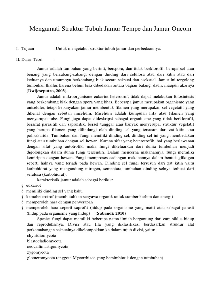 Mengamati Struktur Tubuh Jamur Tempe Dan Jamur Oncom | PDF