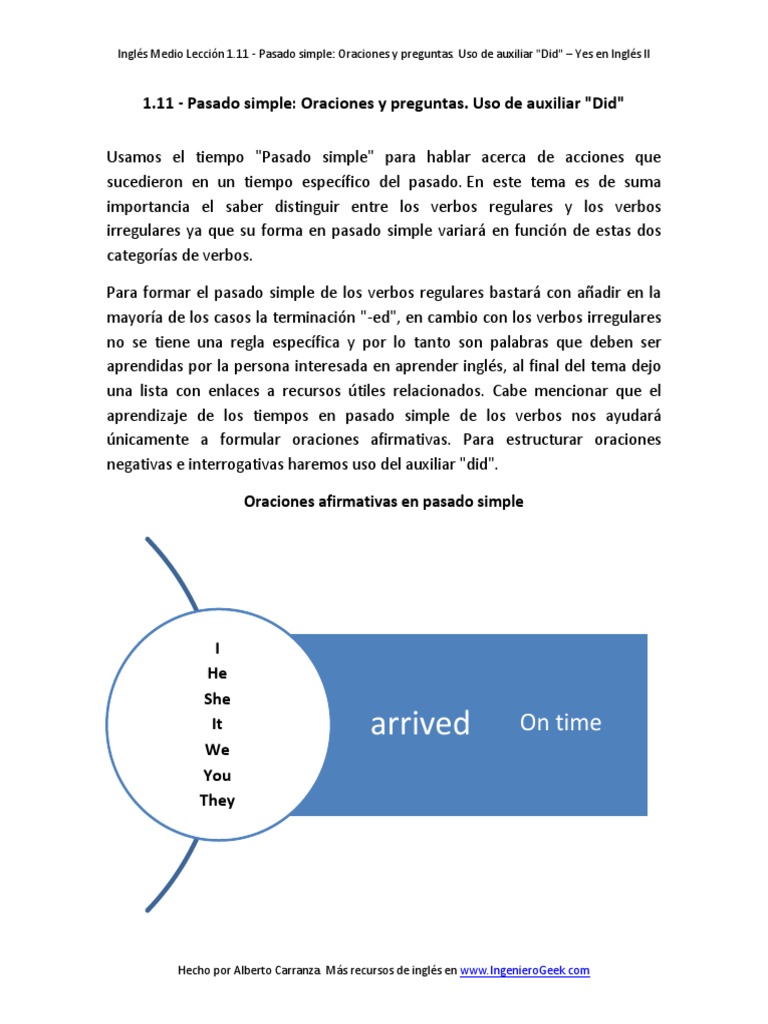 Uso del auxiliar "Did" en pasado simple | PDF | Verbo | Oración ...