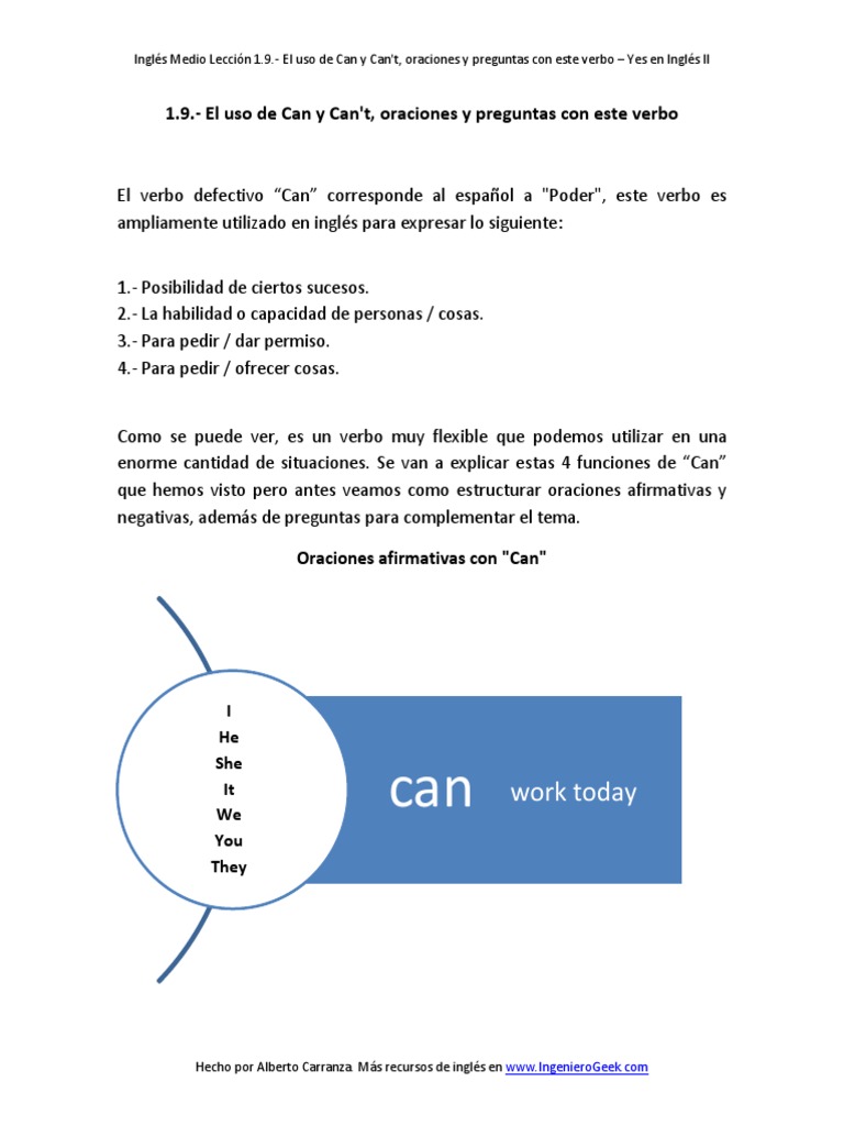 1.9. - El Verbo Defectivo Can en Preguntas y Oraciones | PDF | Verbo | Ocio
