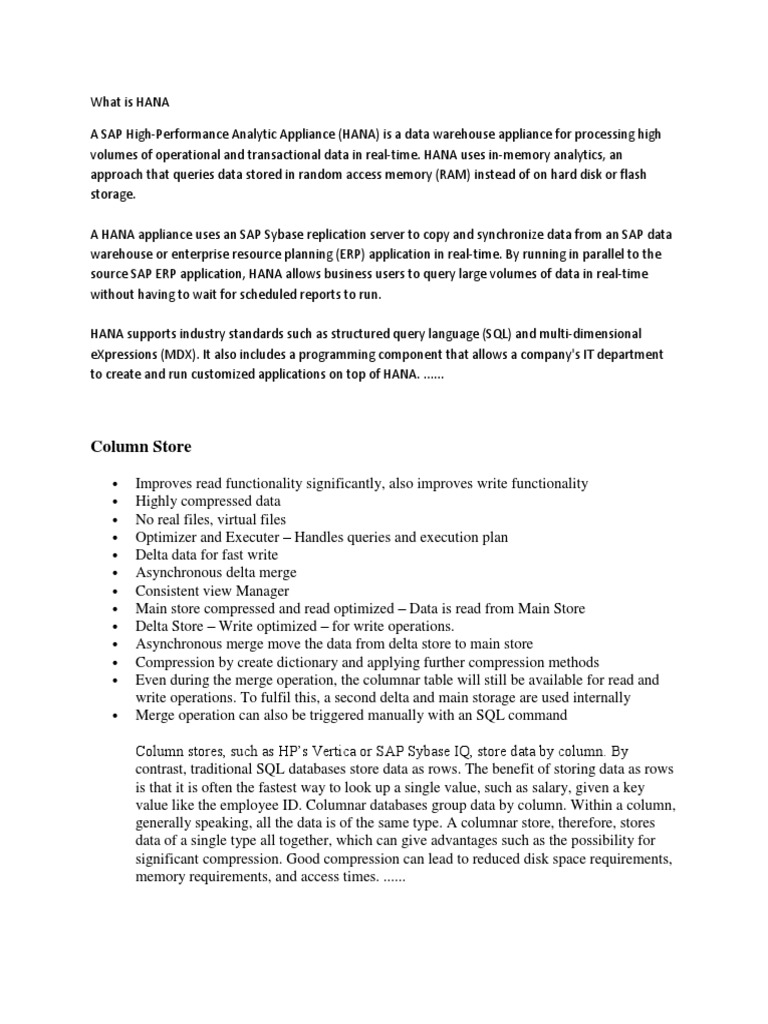Sap Hana | PDF | Database Index | Databases