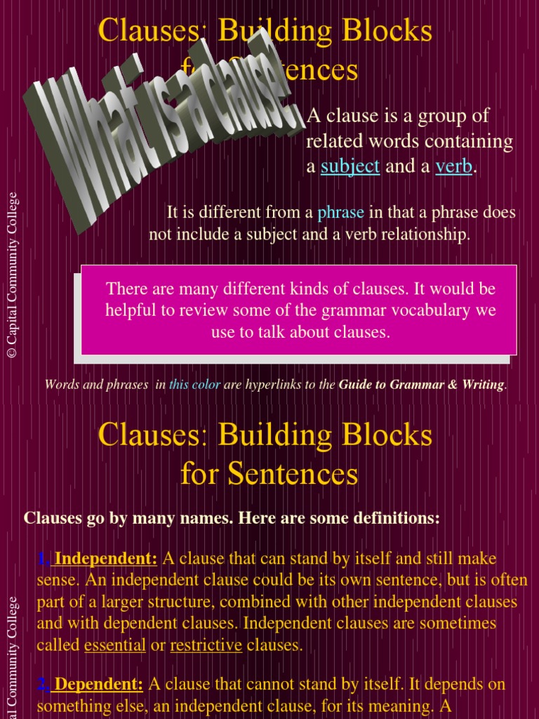 Clauses: Building Blocks For Sentences | PDF | Clause | Sentence ...