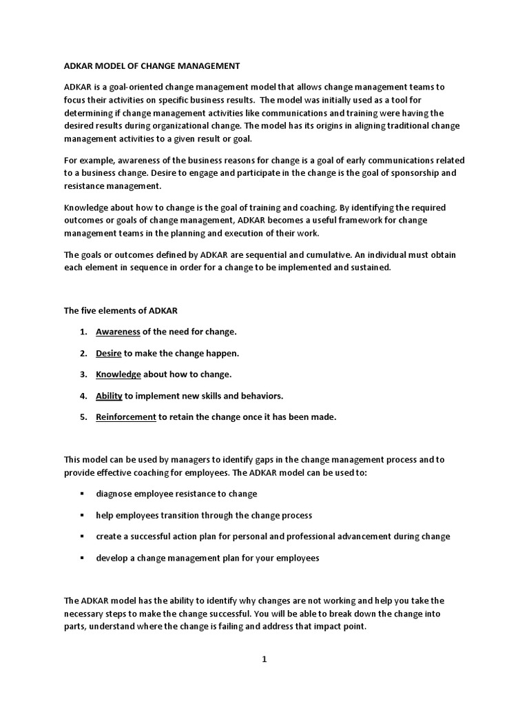 ADKAR Model for Effective Change Management | PDF | Change Management ...
