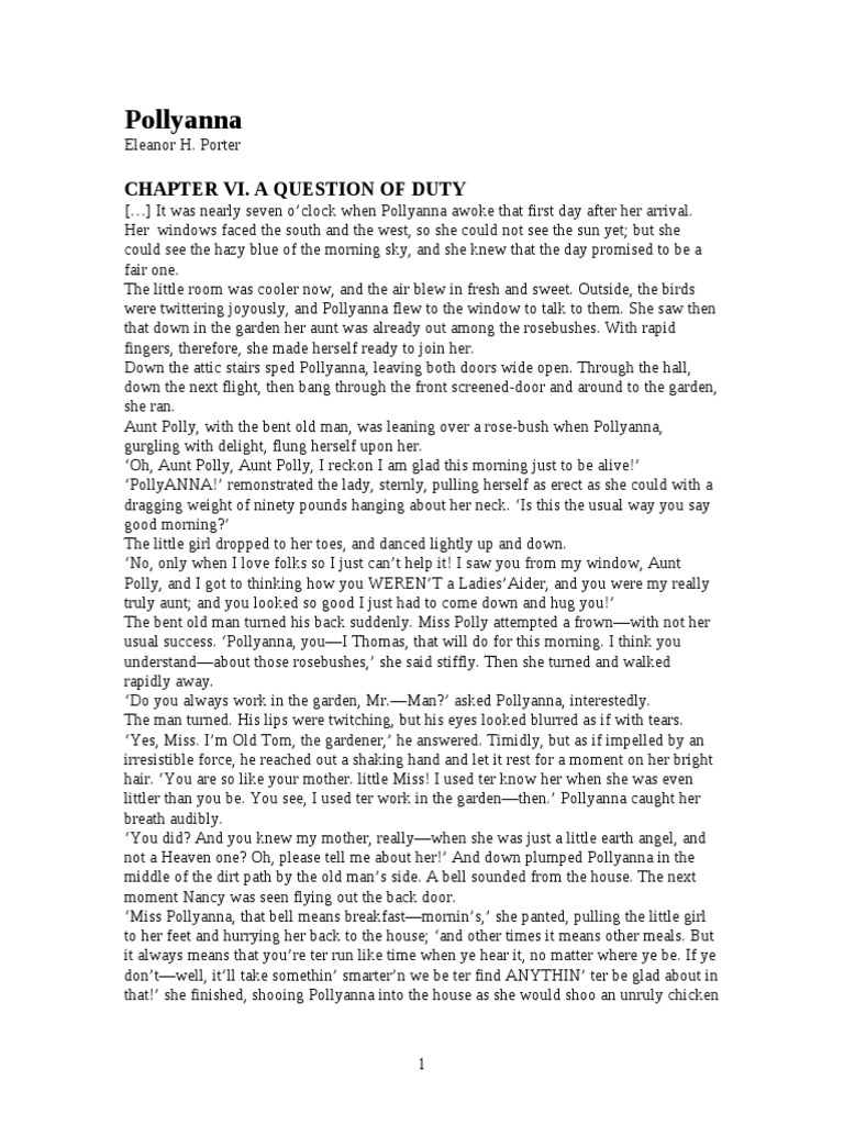 Pollyanna: Chapter Vi. A Question of Duty | PDF | Elements Of Fiction ...