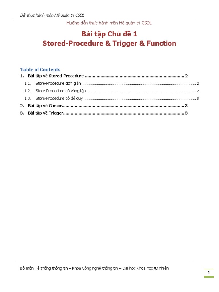 Bai Tap Store Procedure Trigger Function Pdf