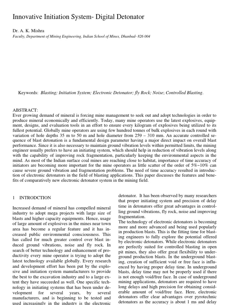 Innovative Initiation System - Digital Detonator | PDF | Explosion | Mining