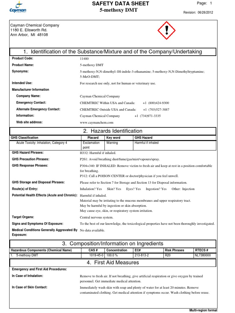 5-Methoxy DMT MSDS | PDF