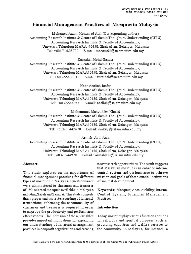 Financial Management Practices of Mosques in Malaysia | PDF ...