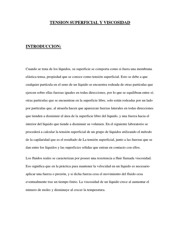 Tension Superficial y Viscosidad | PDF | Tensión superficial | Líquidos
