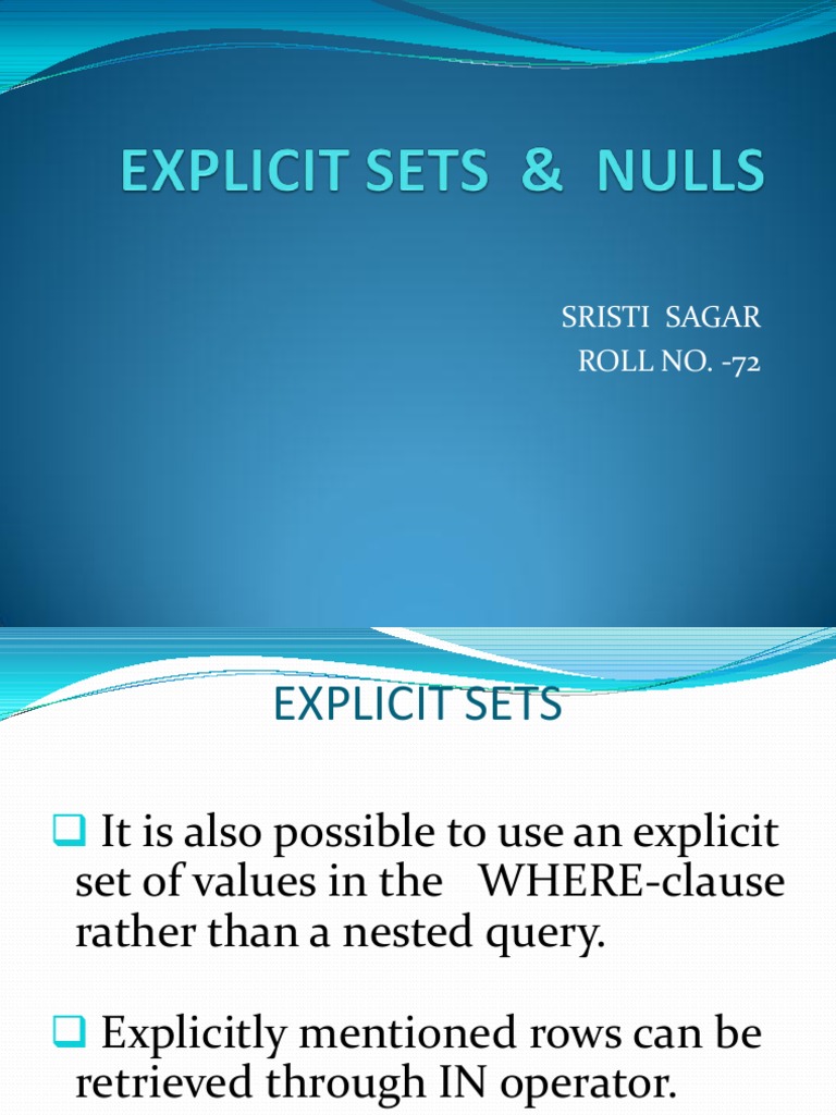 Explicit Sets & Nulls | PDF | Teaching Methods & Materials