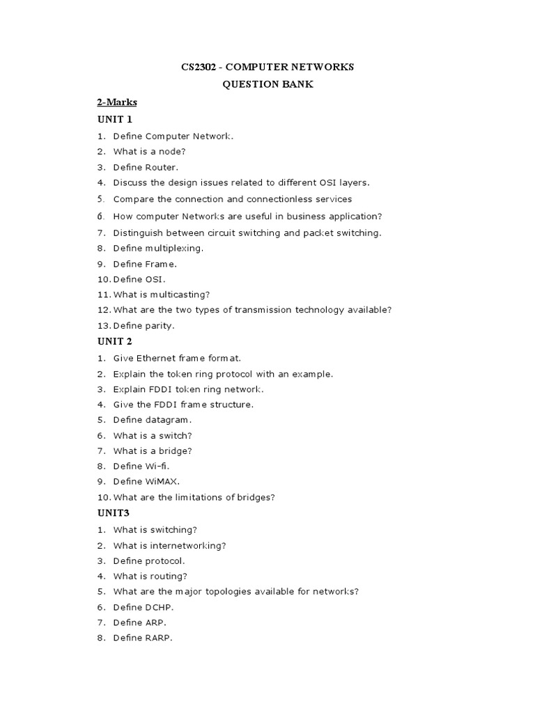 Cs2302 - Computer Networks Question Bank 2-Marks Unit 1 | PDF | Communications Protocols ...