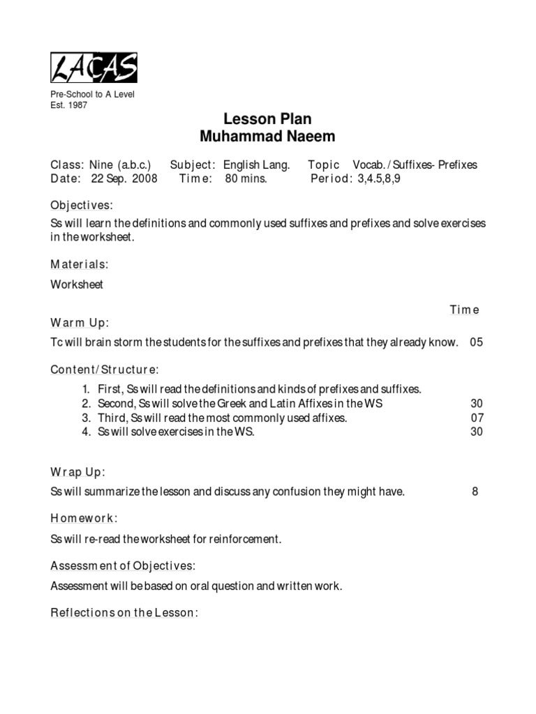 Suffix and Prefix Lesson Plans | PDF | Lesson Plan | Semiotics