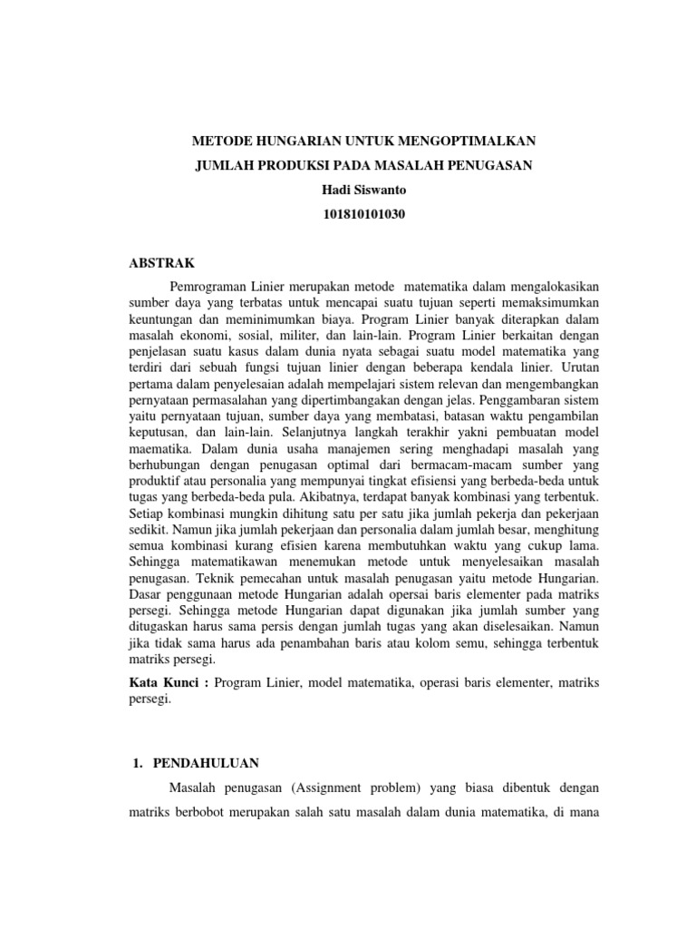 Optimasi Produksi: Metode Hungarian | PDF