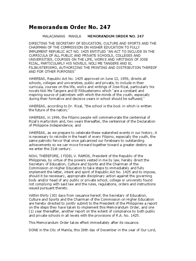 Memorandum Order No 247 | Philippines | Justice