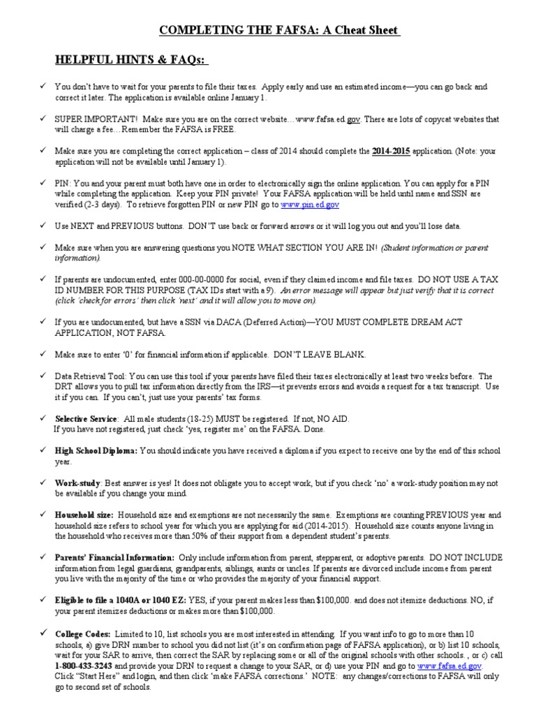 Fafsa Cheat Sheet | PDF | Government | Business