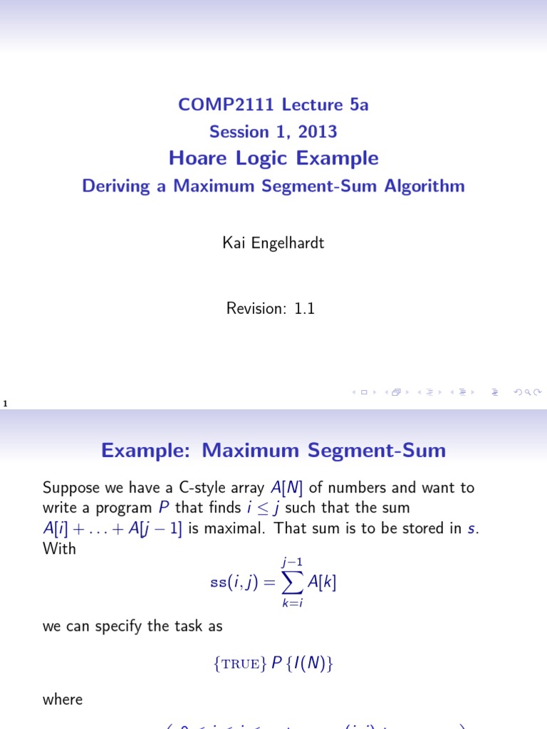 Hoare Logic Example: COMP2111 Lecture 5a Session 1, 2013 | PDF | Formalism (Deductive ...