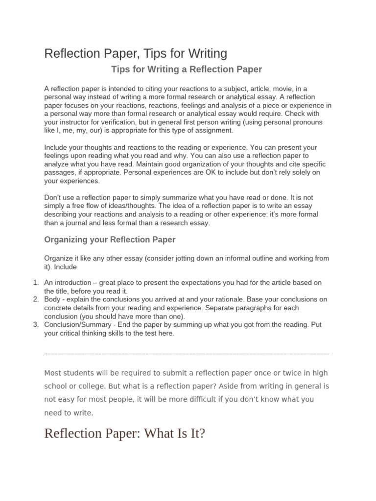 Reflection Paper, Tips For Writing | PDF | Essays | Thought