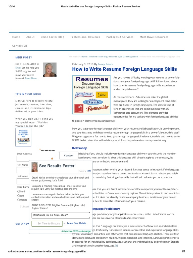How To Write Resume Foreign Language Skills - Radiant Resume Services ...