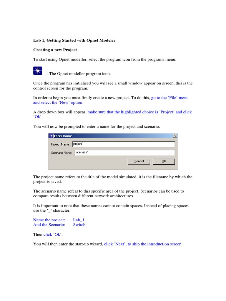 Lab 1, Getting Started With Opnet Modeler Creating A New Project | PDF ...