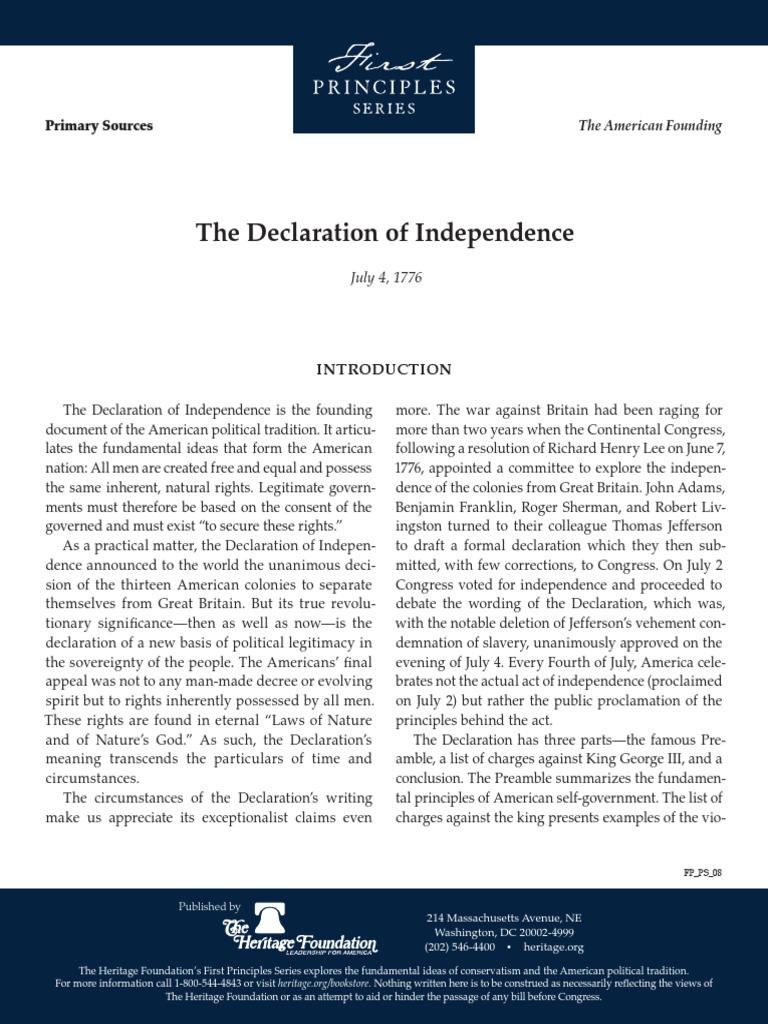 The Declaration of Independence: Primary Sources | PDF | Natural And ...