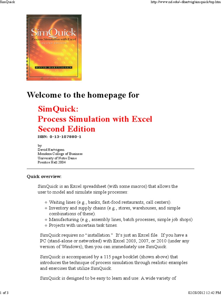 Welcome To The Homepage For: Simquick: Process Simulation With Excel Second Edition | Download ...