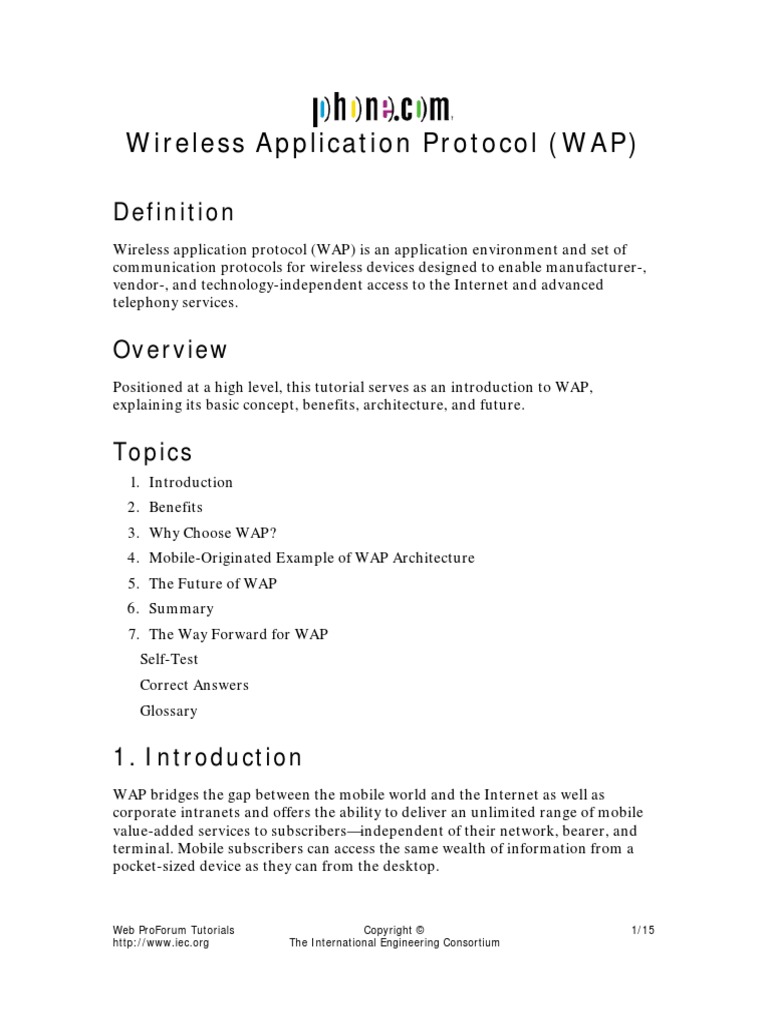 Wireless Application Protocol (Wap) : Web Proforum Tutorials The ...