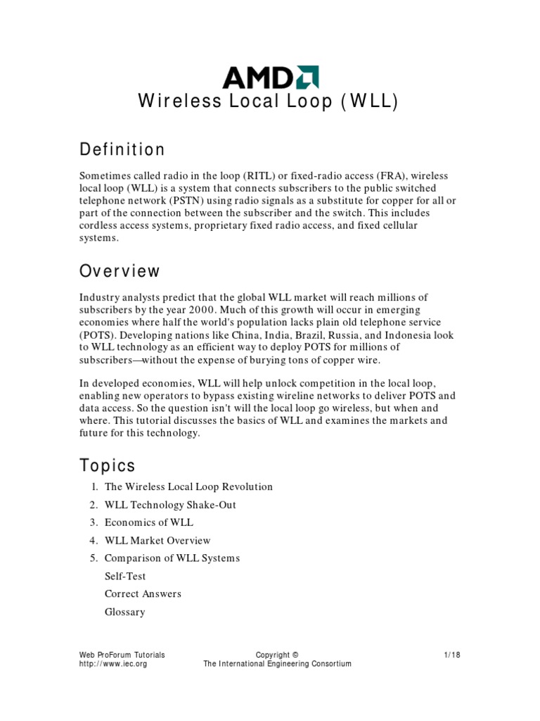 Wireless Local Loop (WLL) : Web Proforum Tutorials The International Engineering Consortium 1/18 ...