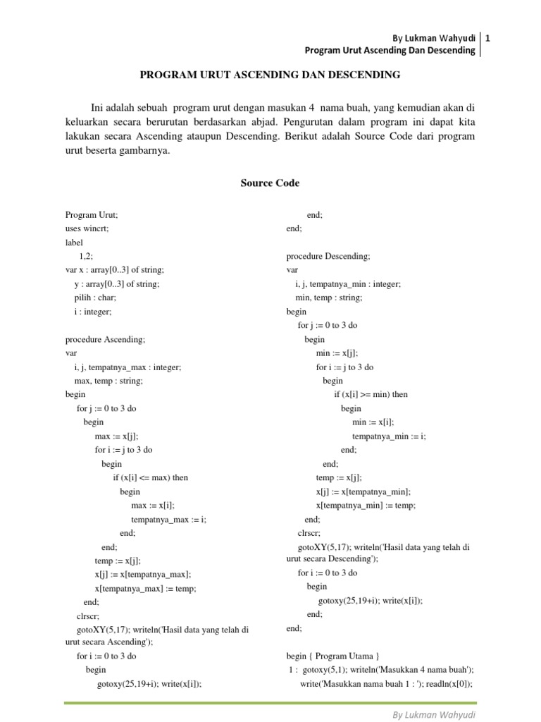 Program Urut Ascending Dan Descending | PDF