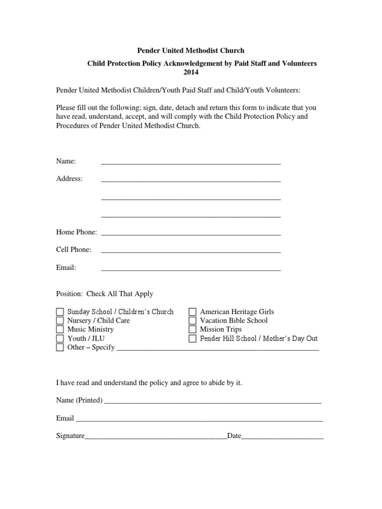 Child Protection Policy Acknowledgement Form 2014 | PDF