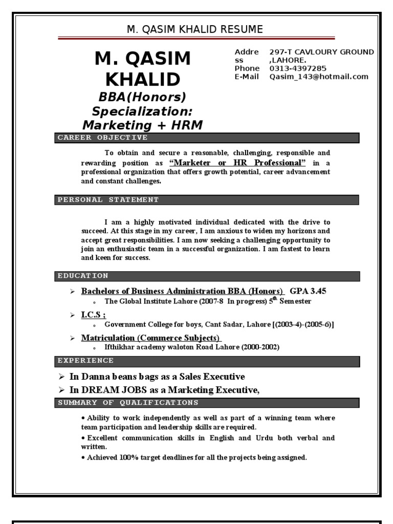 M. Qasim Khalid Resume | PDF | Career & Growth