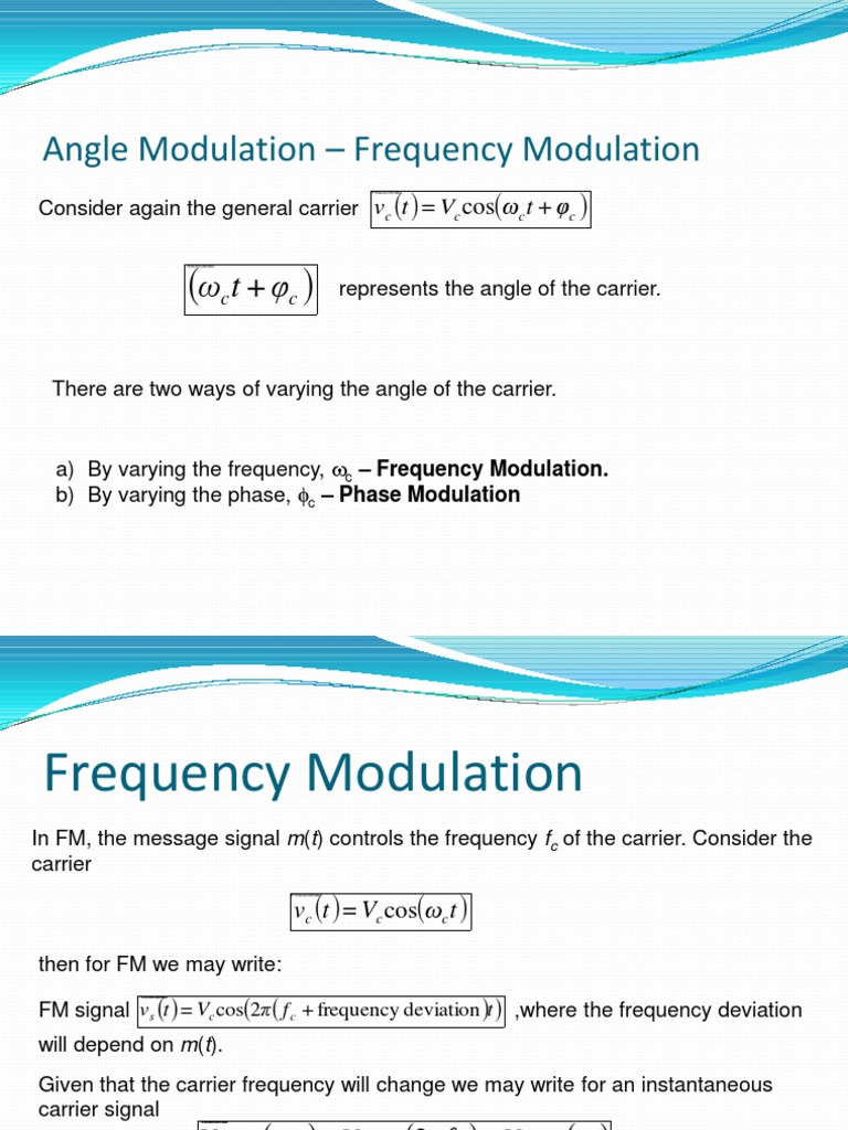 Angle Modulation - Frequency Modulation: φ + t ω V = t v | PDF | Frequency Modulation | Detector ...