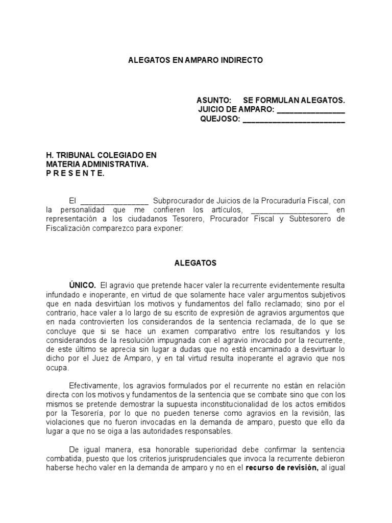 Alegatos En Amparo Indirecto Pdf Información Del Gobierno Virtud