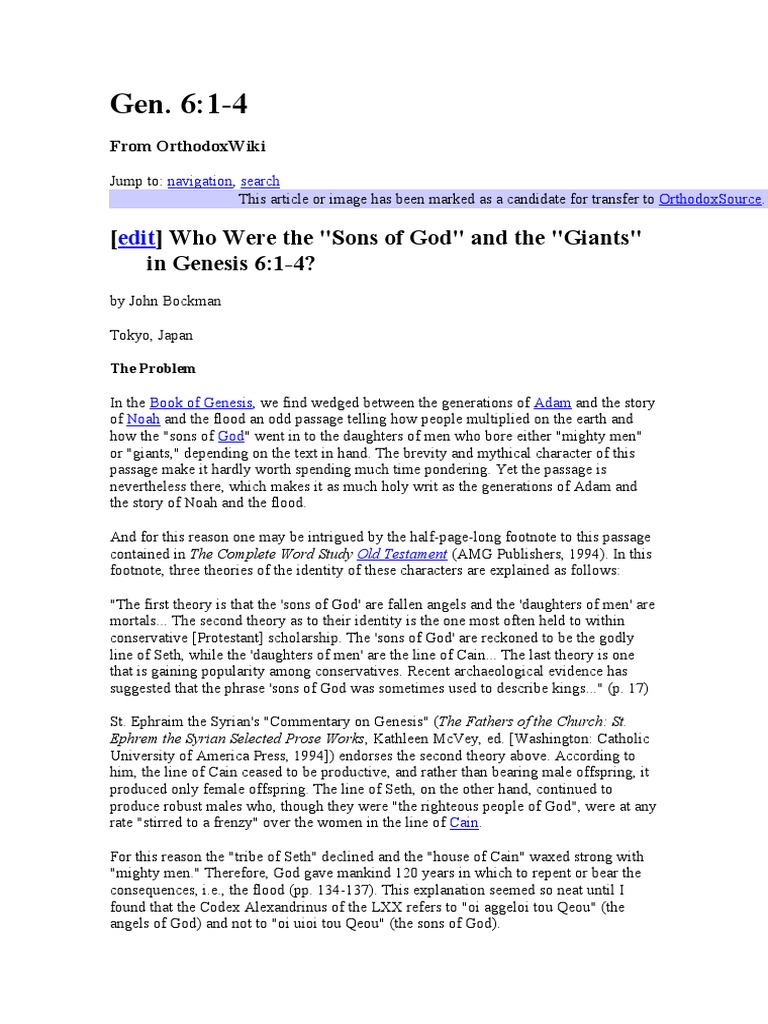 Who Were The Sons Of God And The Giants In Genesis 6 1 4