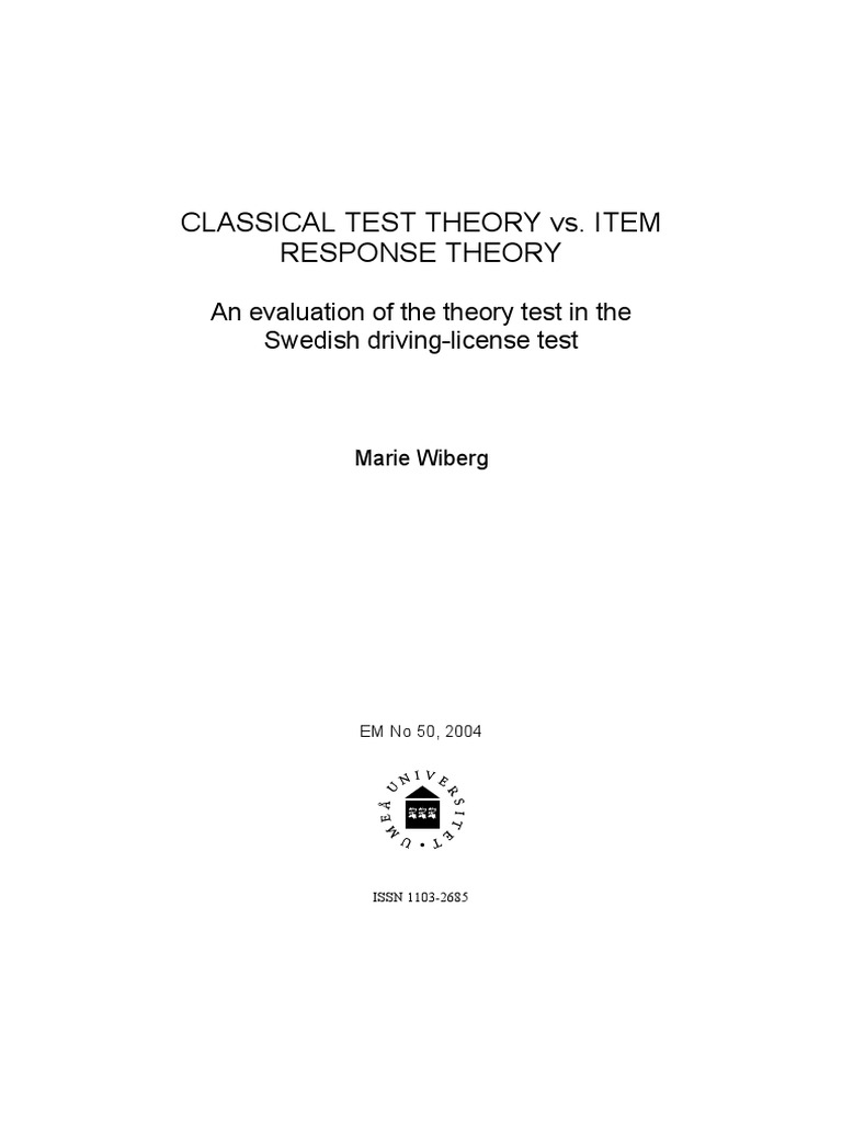 Classical Test Theory vs. Item Response Theory | PDF | Factor Analysis ...