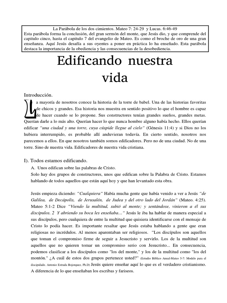 La Parábola de Los Dos Cimientos - Edificando Nuestra Vida | Jesús ...