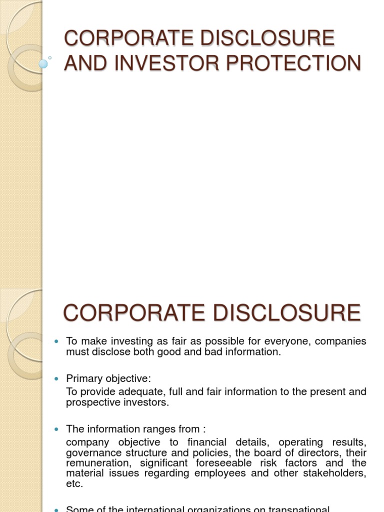 Corporate Disclosure and Investor Protection | Download Free PDF ...