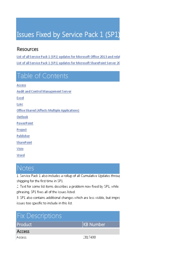 Microsoft Office and SharePoint 2013 Service Pack 1 | PDF | Microsoft ...