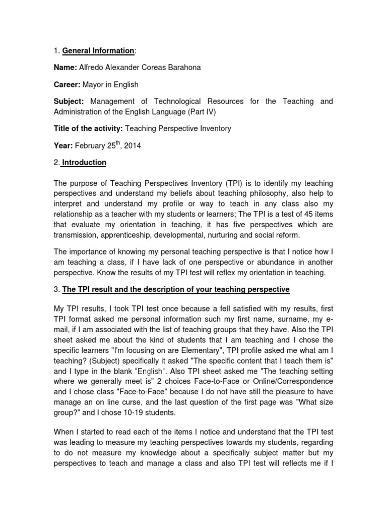 ALFREDO COREAS Teaching Perspective Inventory REPORT | PDF