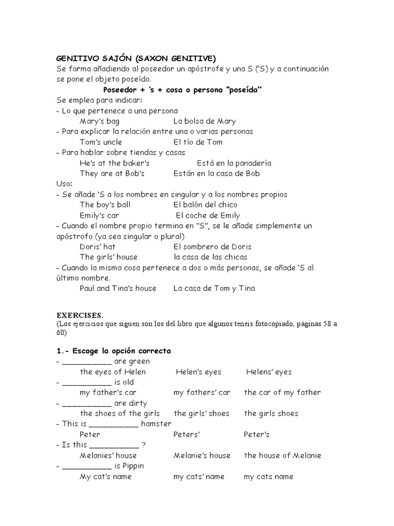 Uso del Genitivo Sajón en Inglés | PDF
