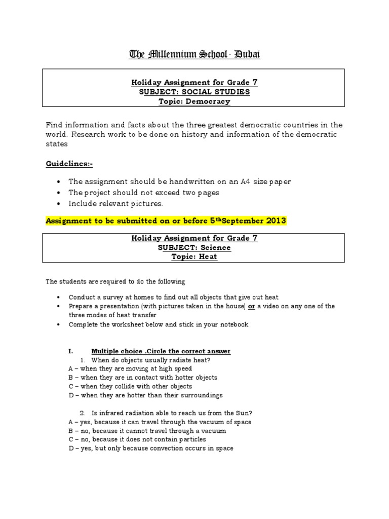 Holiday Assignment-Grade 7 | Heat | Solid | Free 30-day Trial | Scribd