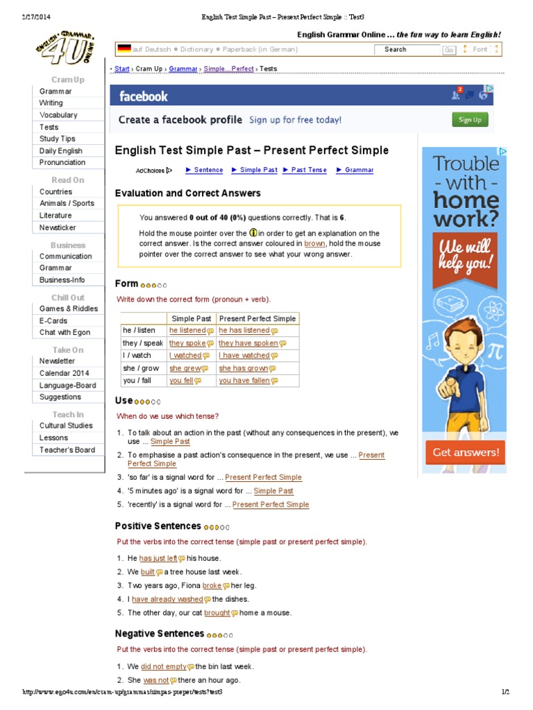 Past Simple and Present Perfect Tenses Hard Answer Keys | PDF
