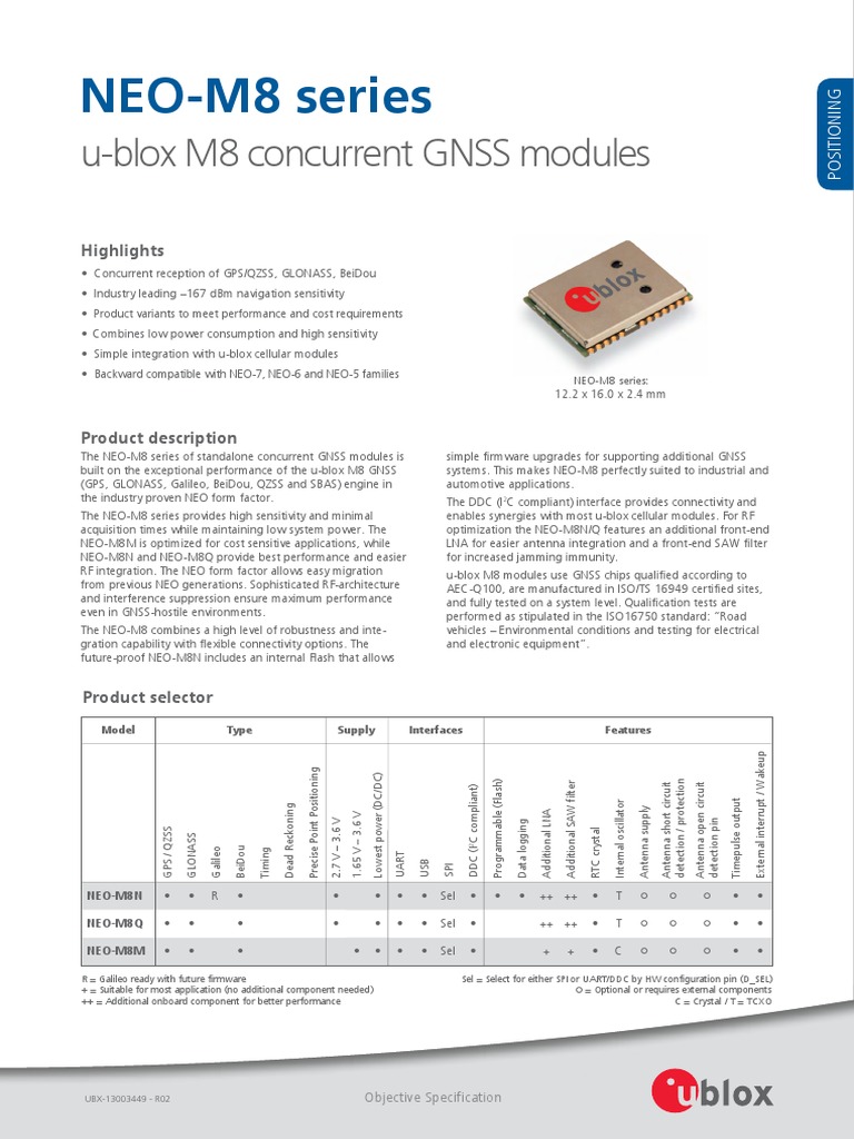NEO-M8 ProductSummary (UBX-13003449) | PDF | Telecommunications ...
