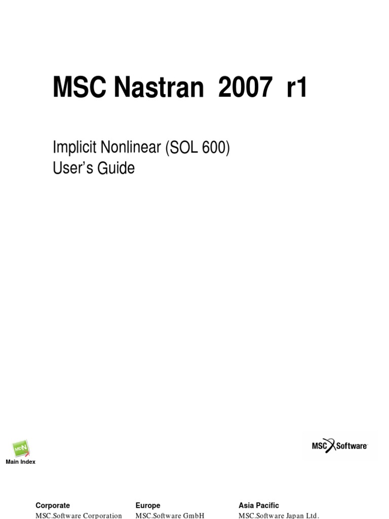 MSC - Nastran 2007 Implicit Nonlinear (SOL 600) User's Guide | PDF ...