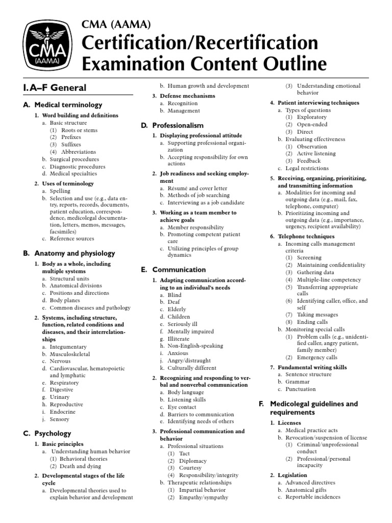 Certification/Recertification Examination Content Outline: Cma (Aama ...
