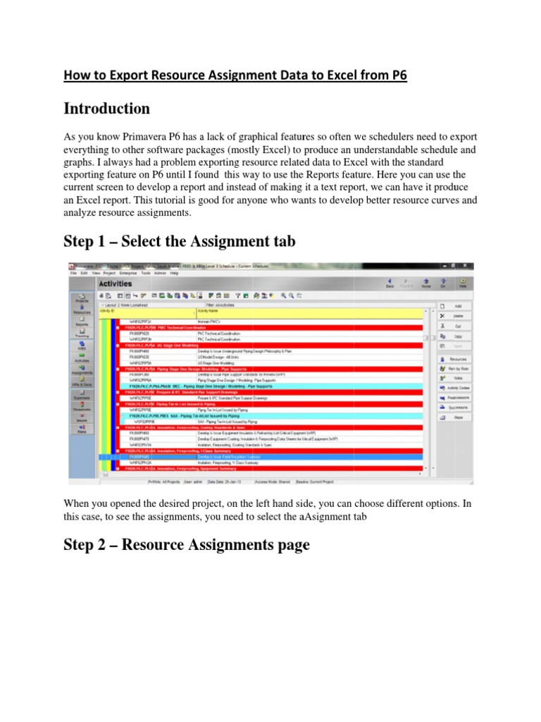 How To Export Resource Assignment Data To Excel From P6 | PDF | Application Software ...