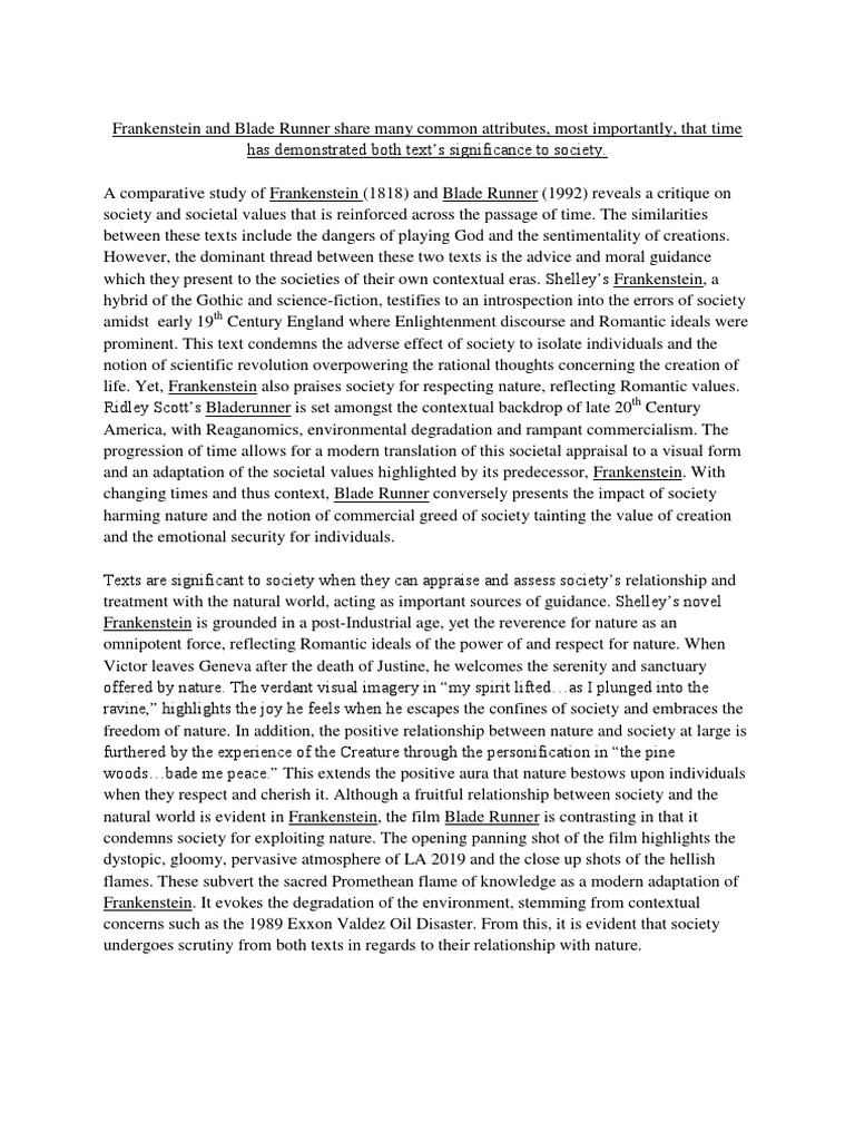 Societal Critique in Frankenstein & Blade Runner | PDF | Frankenstein ...