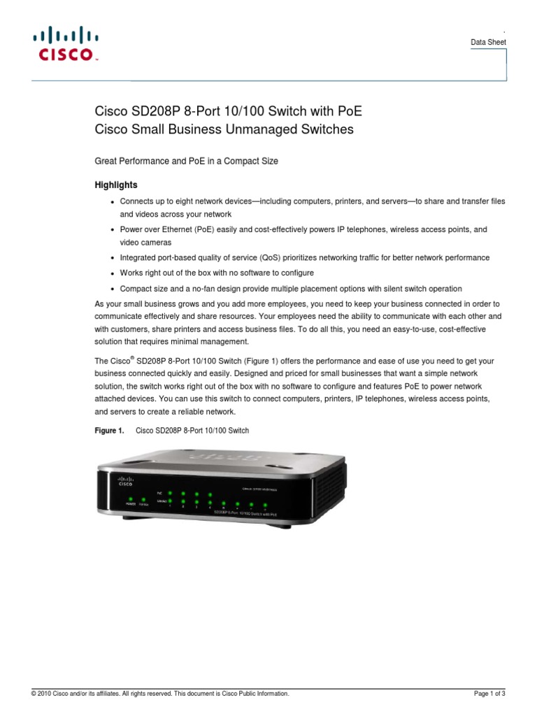 Data - Sheet - c78-530613 Cisco SD208P 8 Port | PDF | Network Switch | Quality Of Service
